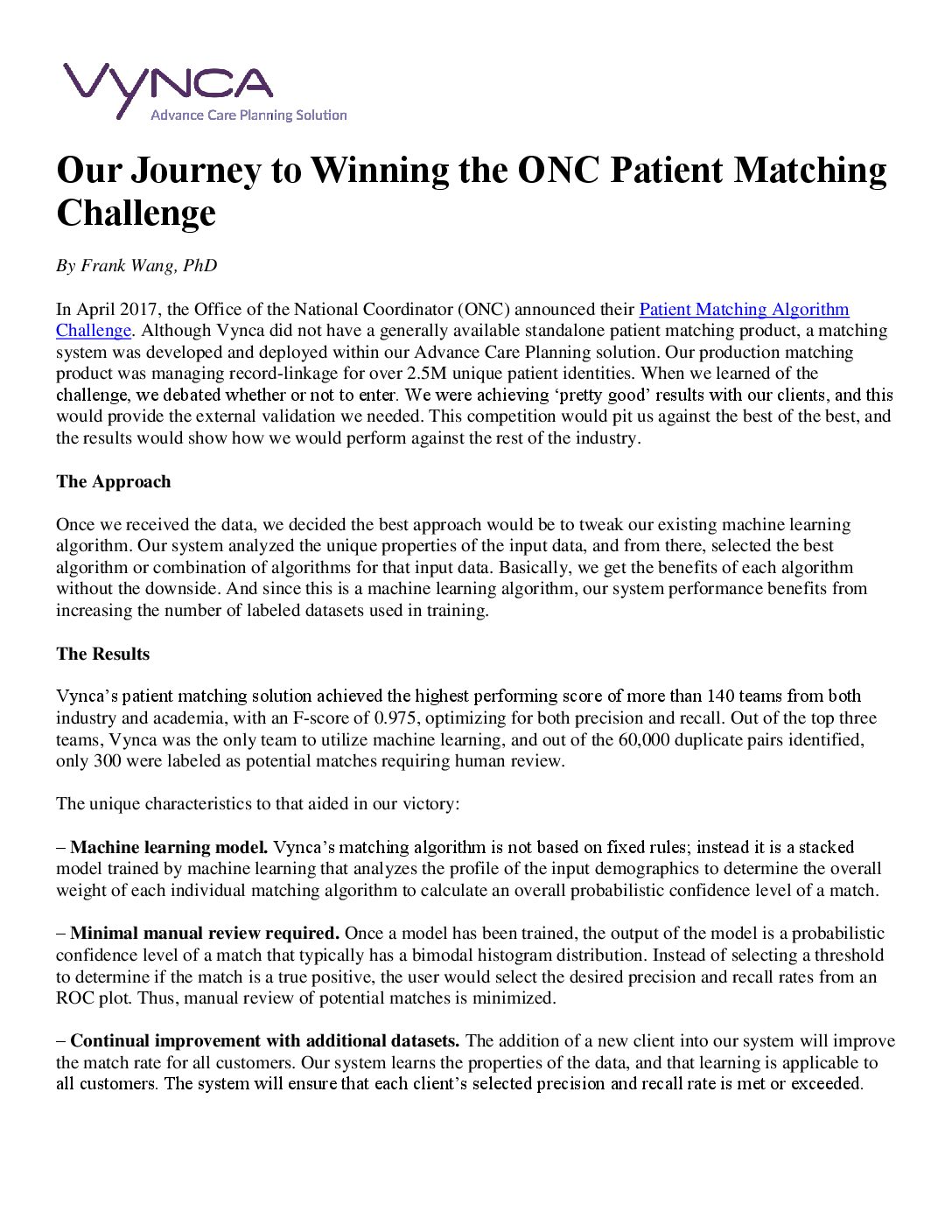 Our Journey to Winning the ONC Patient Matching Challenge ...