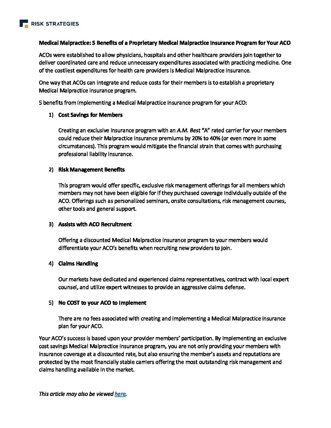 5 Benefits of a Proprietary Medical Malpractice Insurance Program for ...