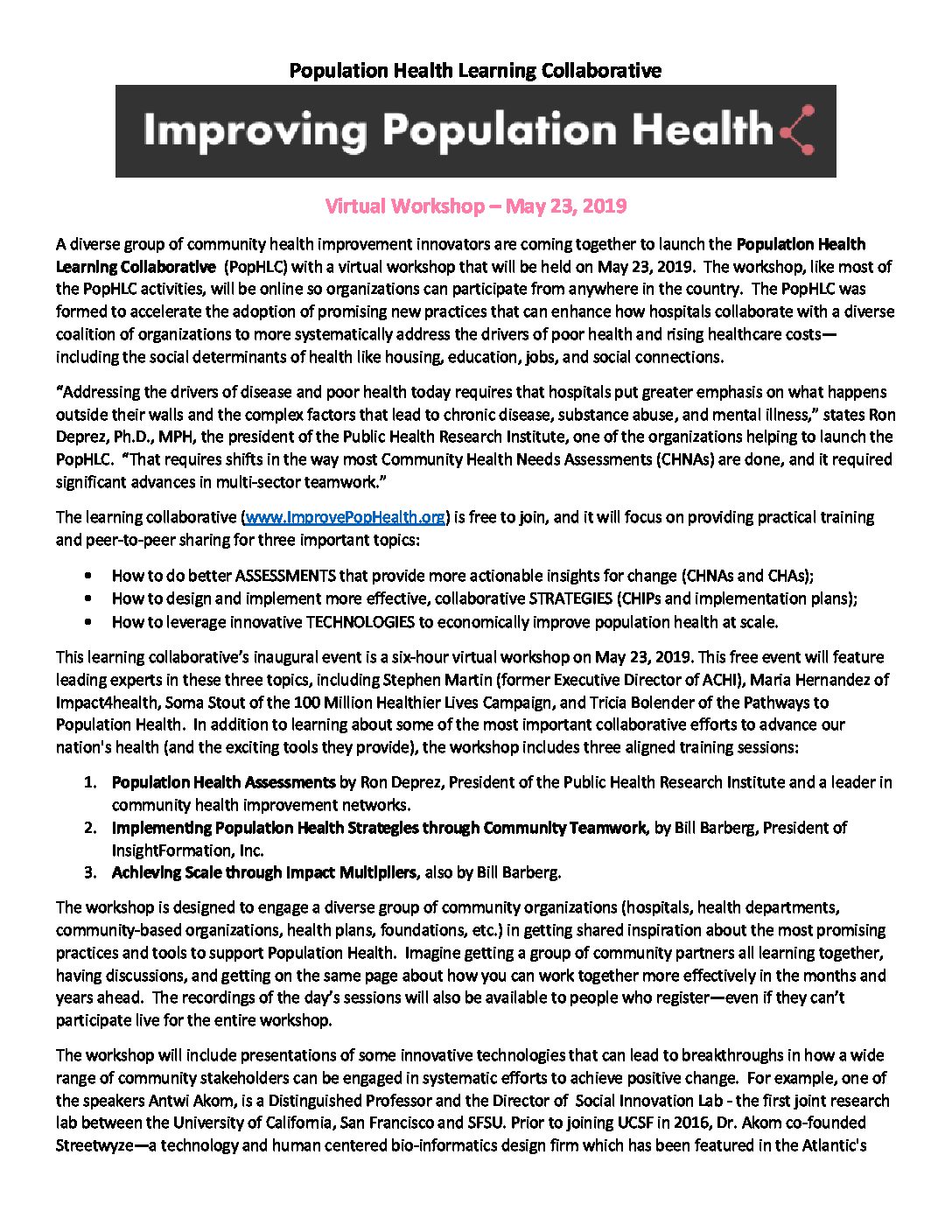 Population Health Learning Collaborative | VBCExhibitHall Library